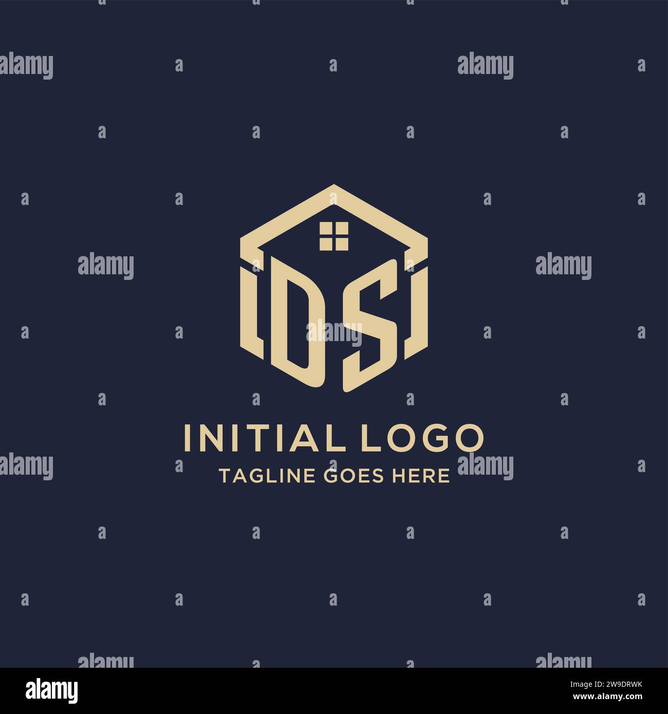 Initials DS logo with abstract home roof hexagon shape, simple and ...