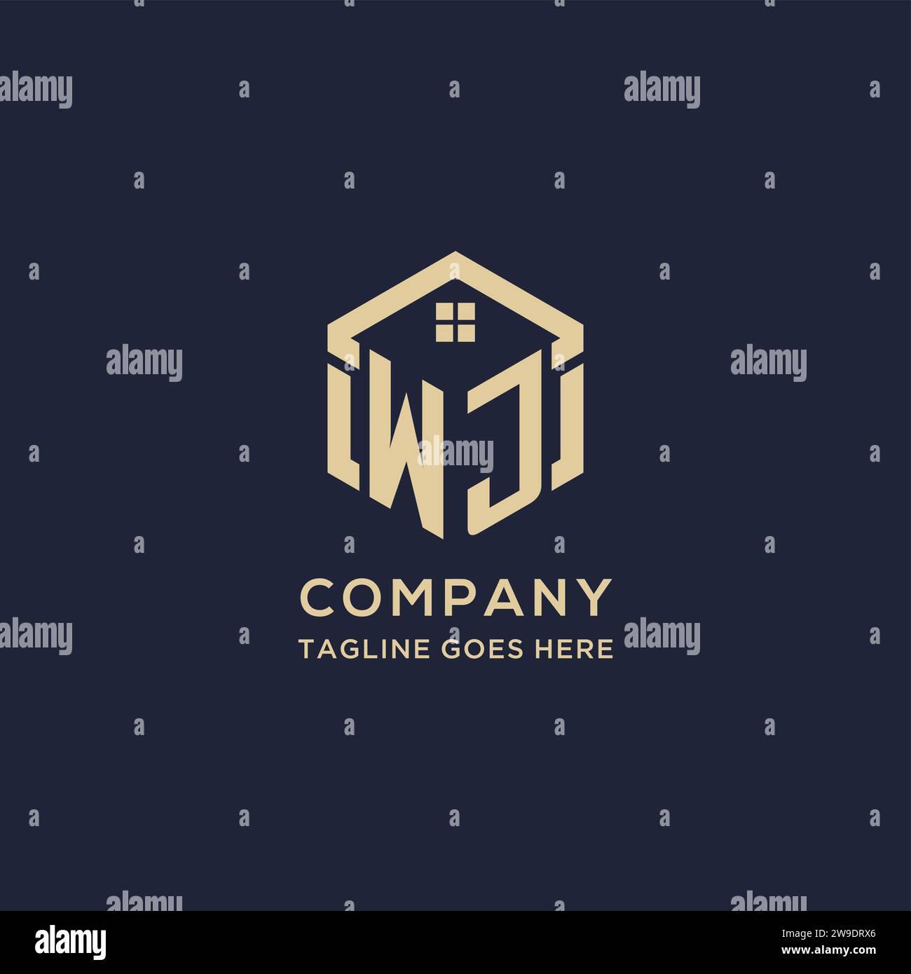 Initials WJ logo with abstract home roof hexagon shape, simple and ...