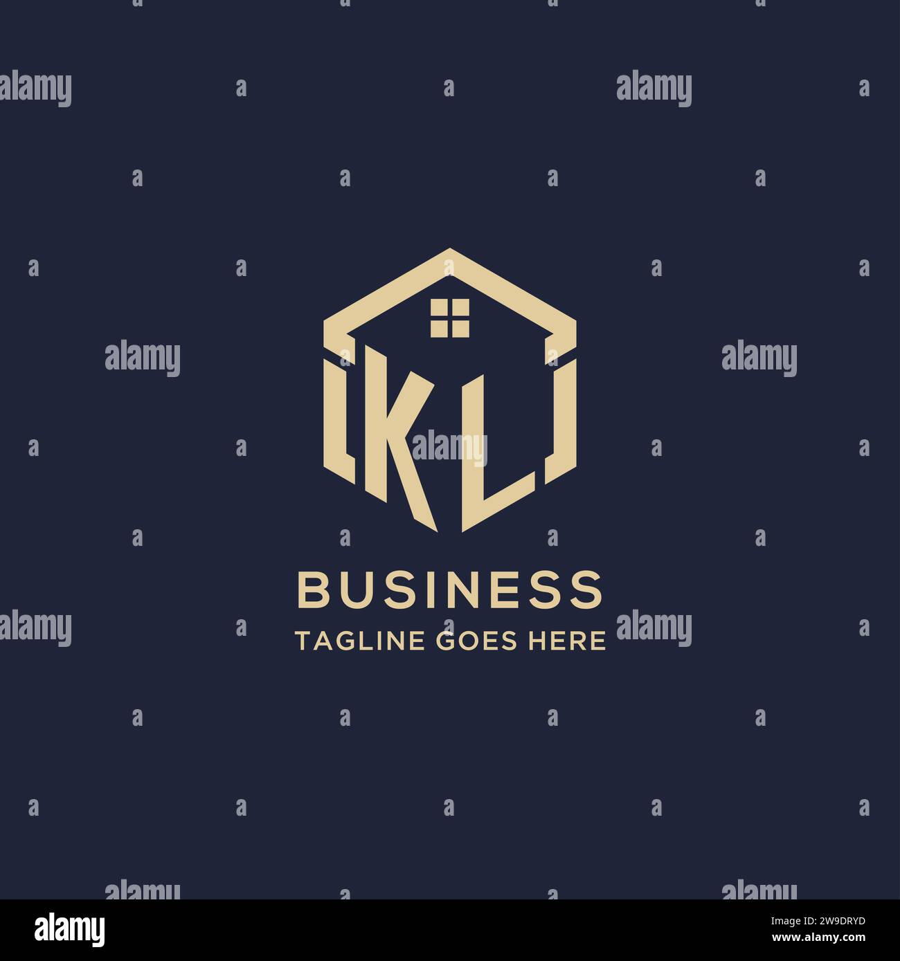 Initials KL logo with abstract home roof hexagon shape, simple and ...
