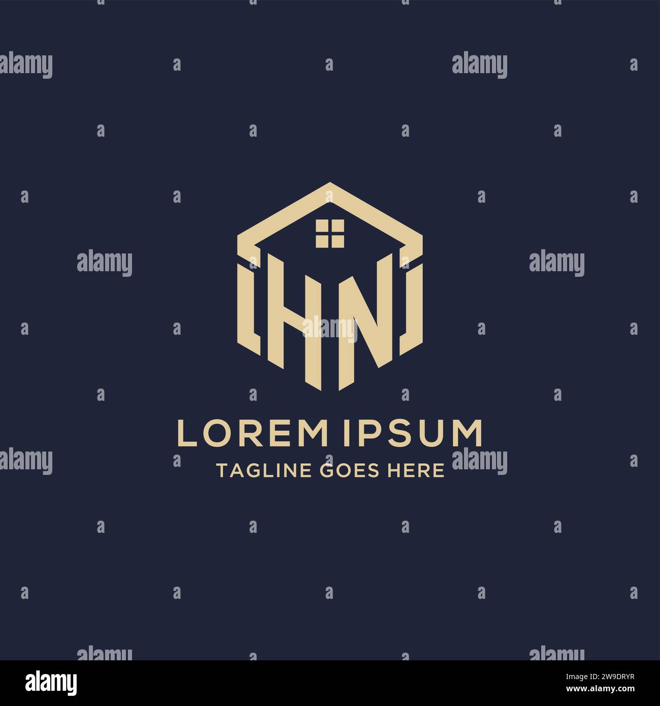 Initials HN logo with abstract home roof hexagon shape, simple and ...