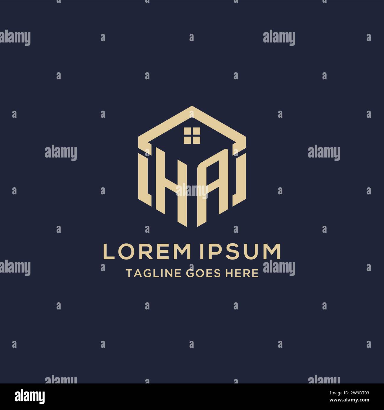 Initials HA logo with abstract home roof hexagon shape, simple and ...