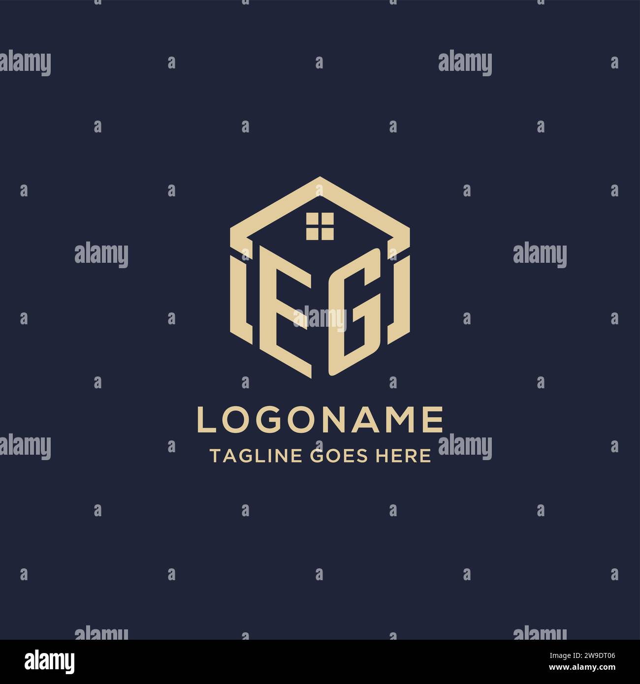 Initials EG logo with abstract home roof hexagon shape, simple and ...