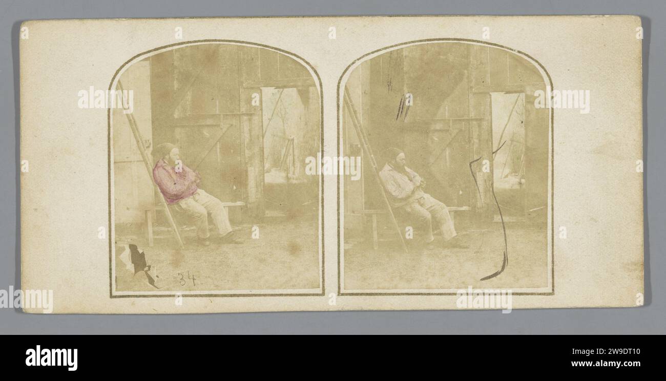 Man in Vissershuis, 1857 - 1863 stereograph paper. cardboard albumen print fisherman Stock Photo ...