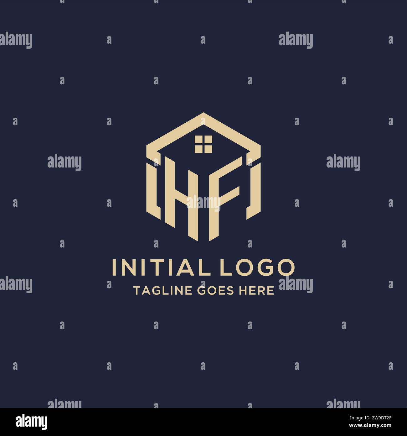 Initials HF logo with abstract home roof hexagon shape, simple and ...