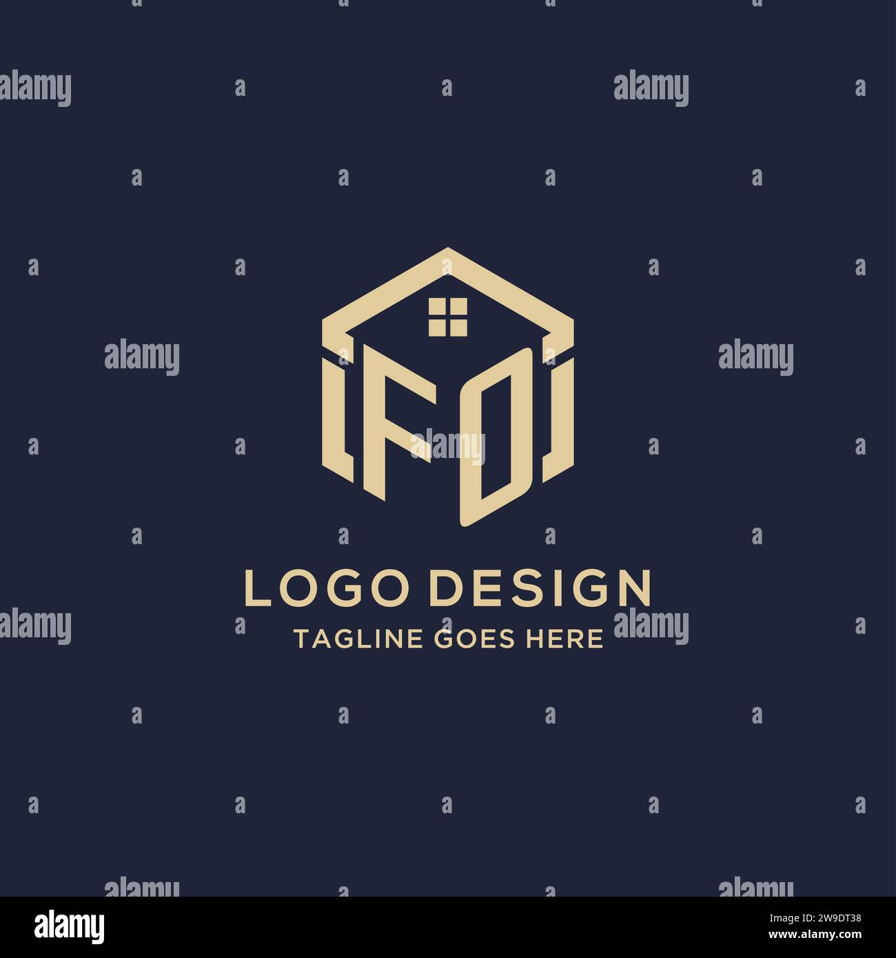 Initials FO logo with abstract home roof hexagon shape, simple and ...