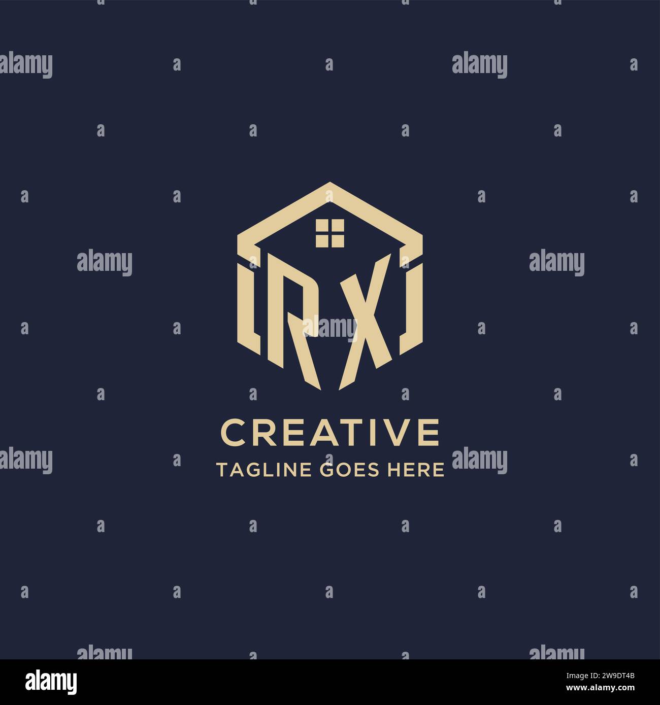 Initials RX logo with abstract home roof hexagon shape, simple and ...