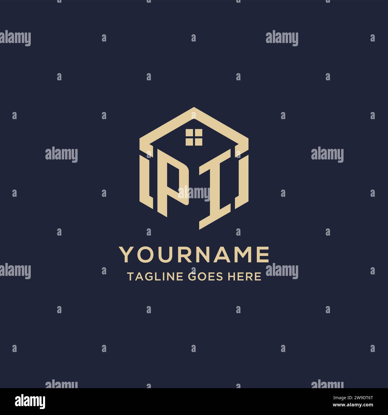 Initials PI logo with abstract home roof hexagon shape, simple and modern real estate logo ...