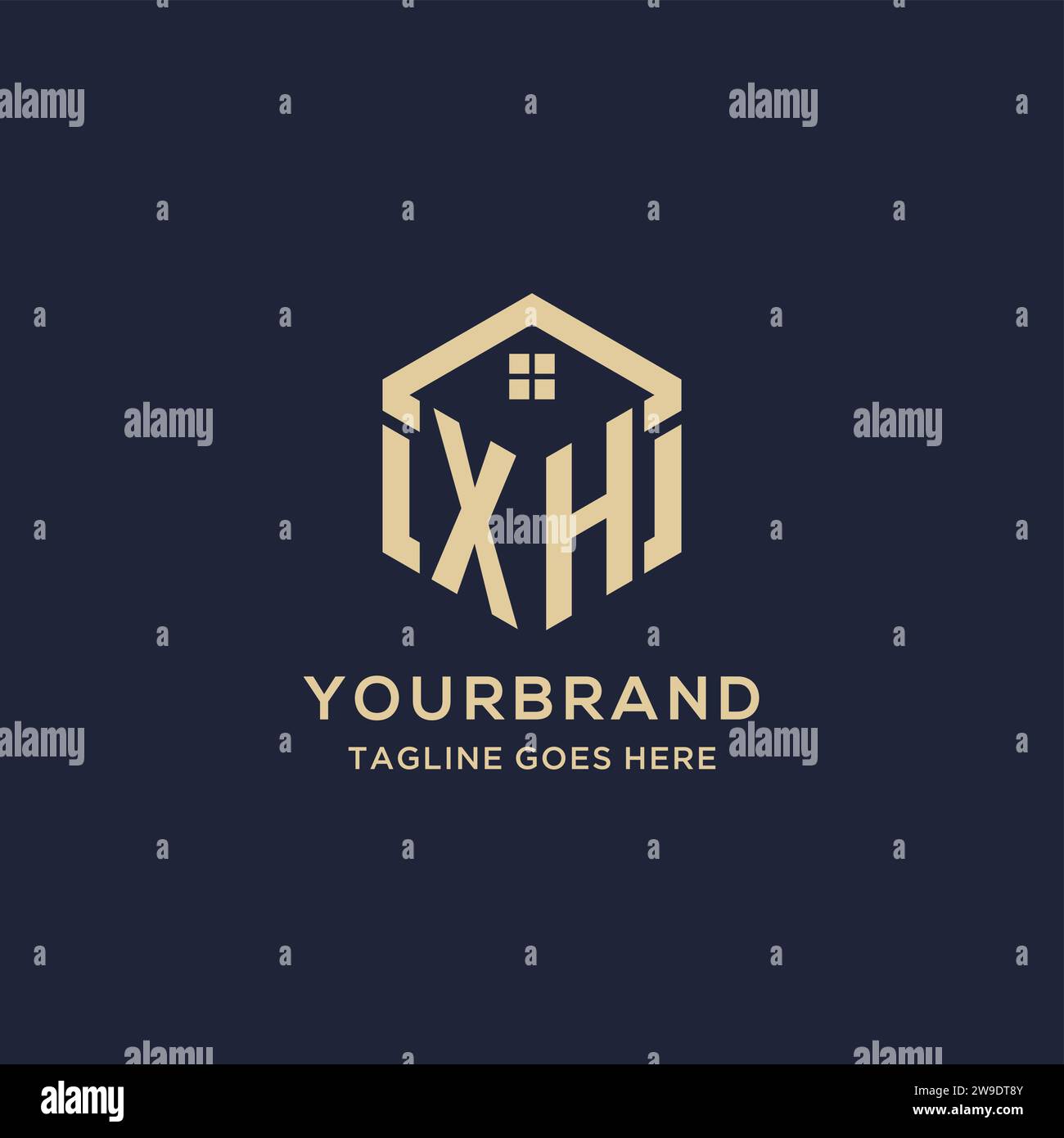 Initials XH logo with abstract home roof hexagon shape, simple and ...
