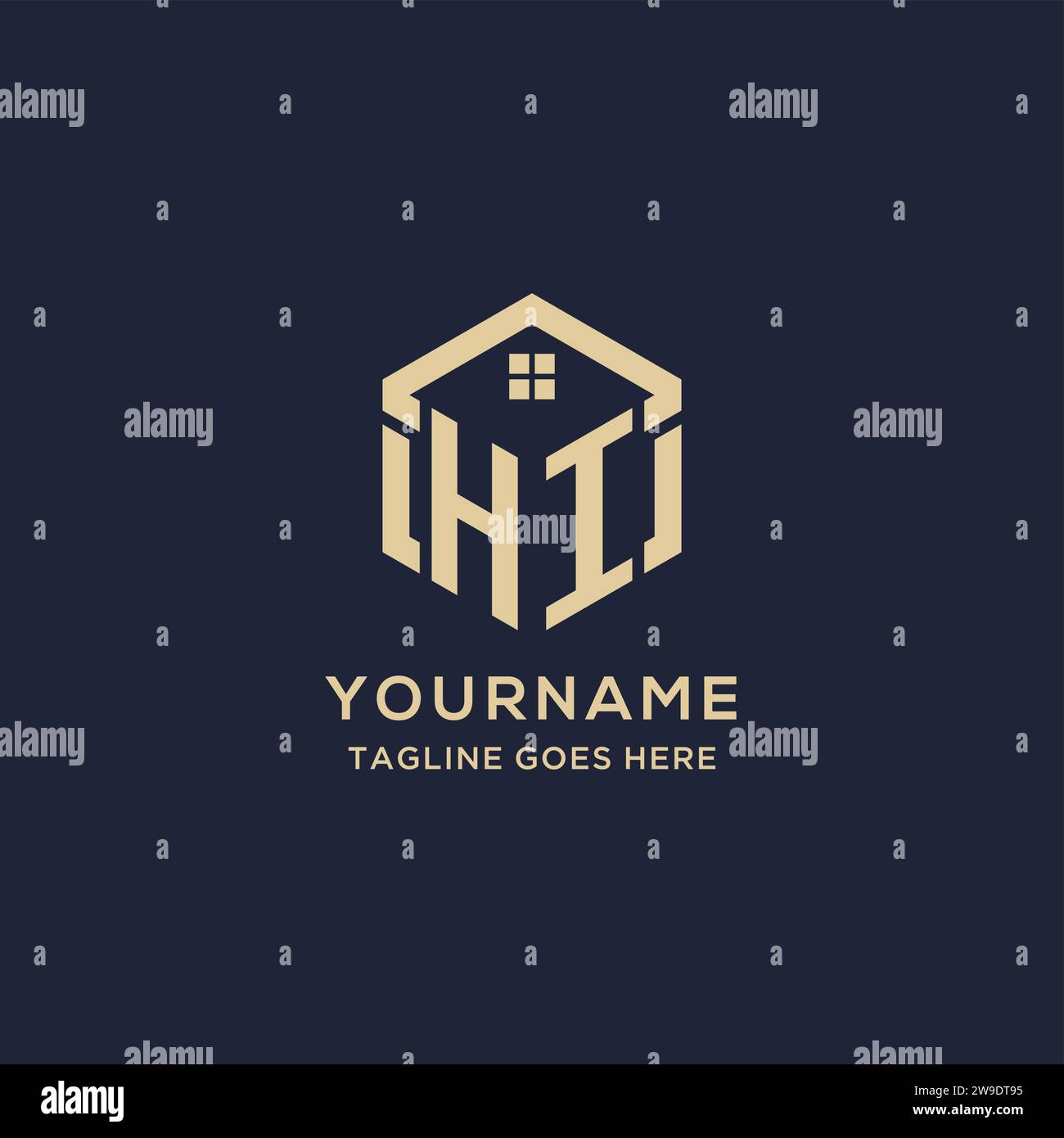 Initials HI logo with abstract home roof hexagon shape, simple and ...