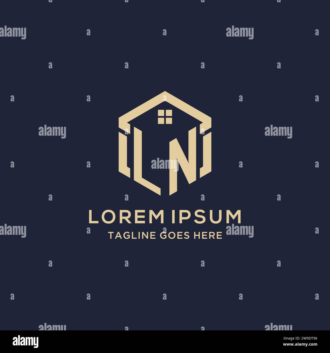 Initials LN logo with abstract home roof hexagon shape, simple and ...
