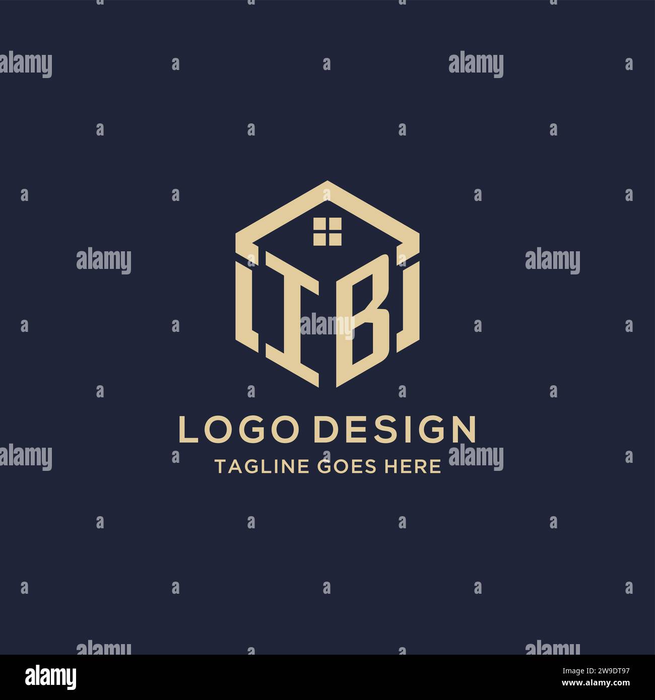 Initials IB logo with abstract home roof hexagon shape, simple and ...