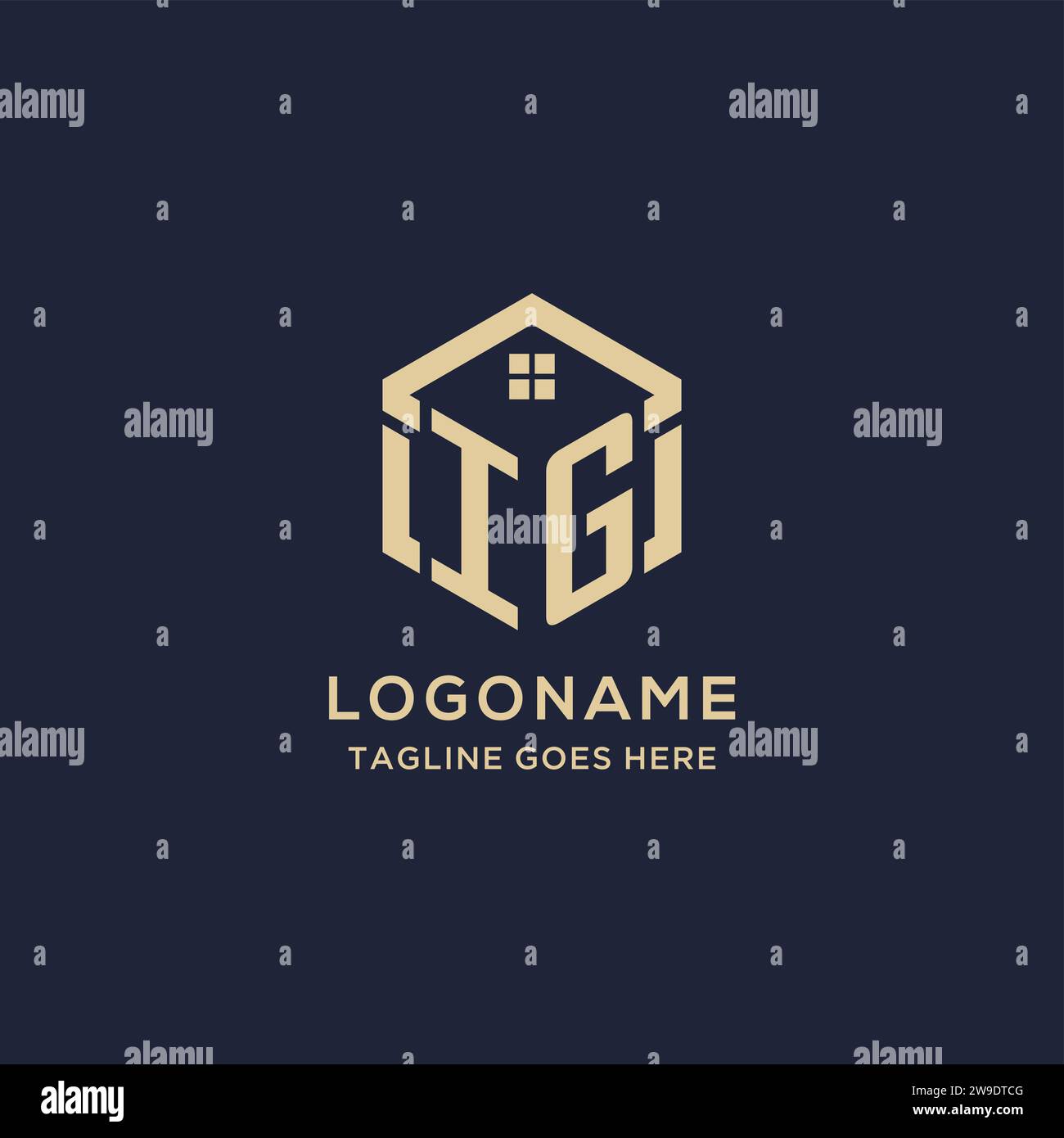 Initials IG logo with abstract home roof hexagon shape, simple and ...