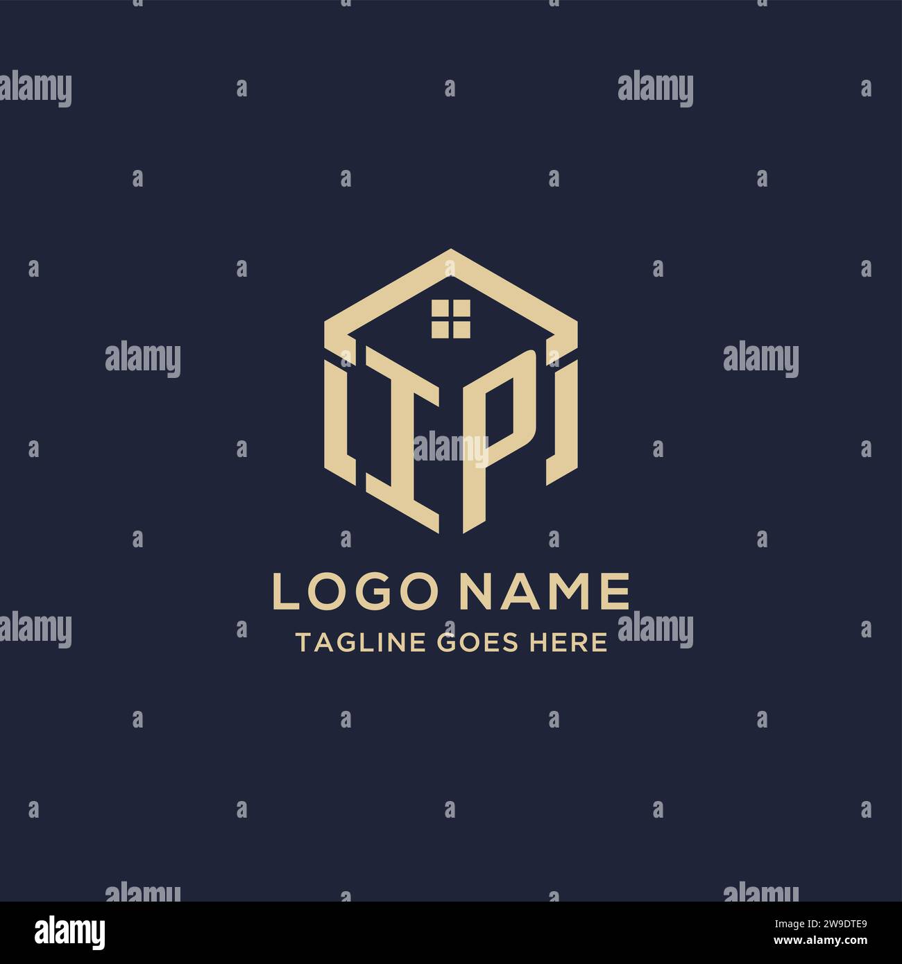 Initials IP logo with abstract home roof hexagon shape, simple and modern real estate logo ...