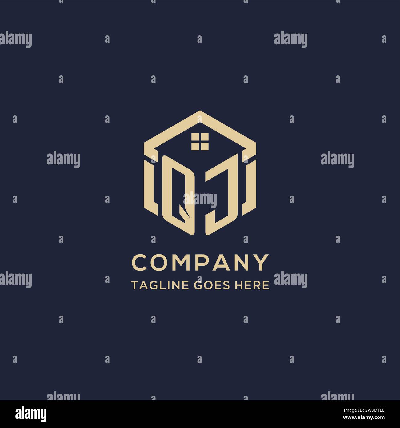 Initials QJ logo with abstract home roof hexagon shape, simple and ...