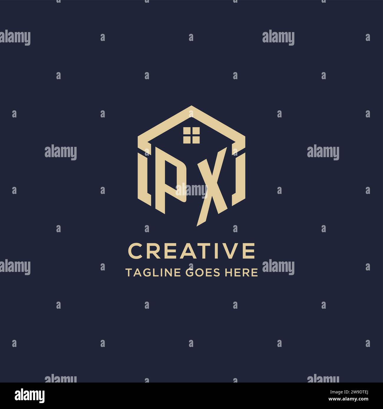 Initials PX logo with abstract home roof hexagon shape, simple and ...