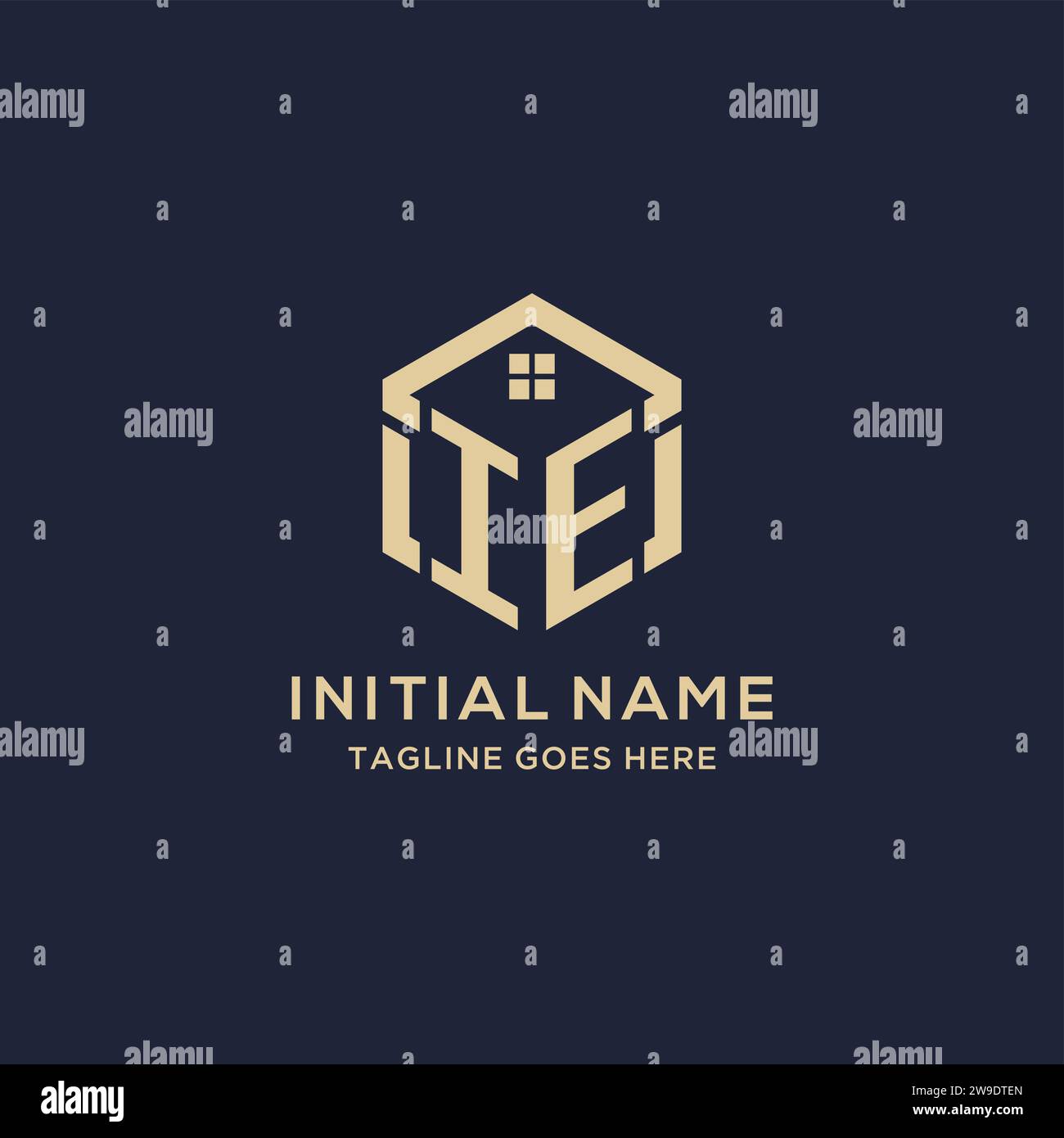 Initials IE logo with abstract home roof hexagon shape, simple and ...