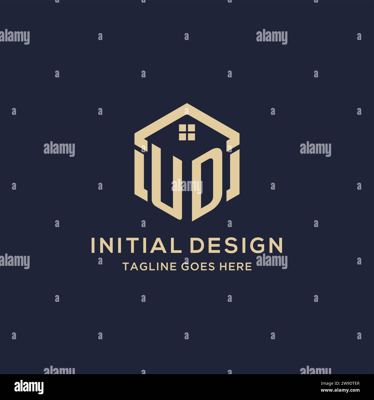 Initials UD logo with abstract home roof hexagon shape, simple and ...