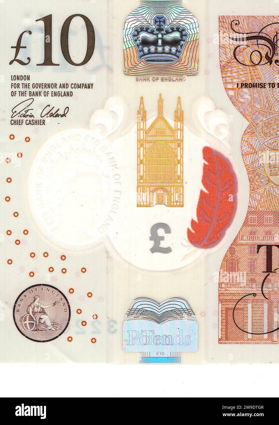 Close up of ten pound note from the United Kingdom/Great Britain on a ...