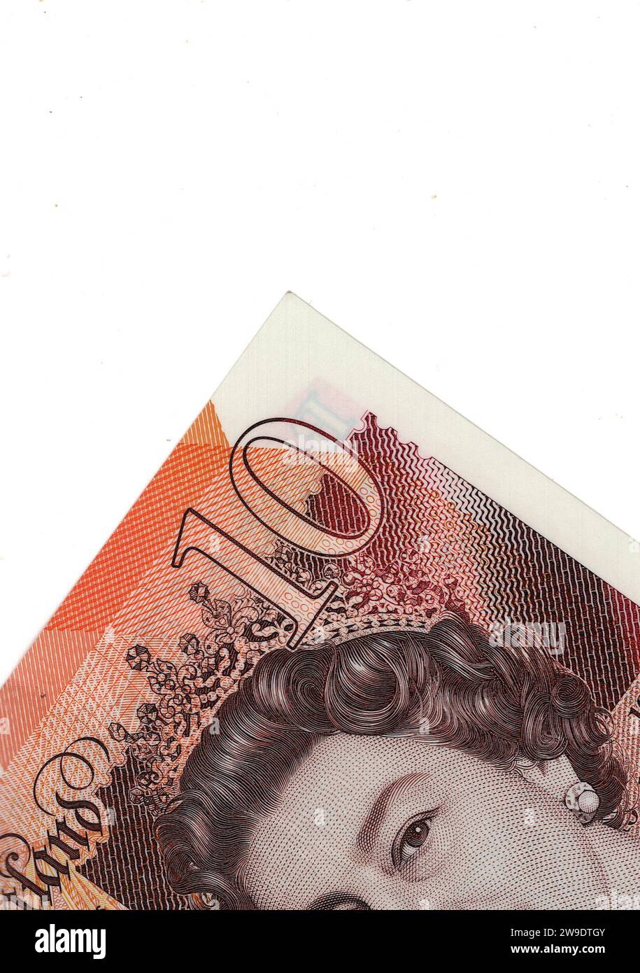 Close up of ten pound note featuring a portrait of Queen Elizabeth II ...