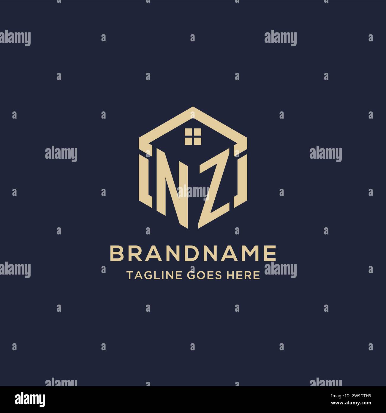 Initials NZ logo with abstract home roof hexagon shape, simple and modern real estate logo ...