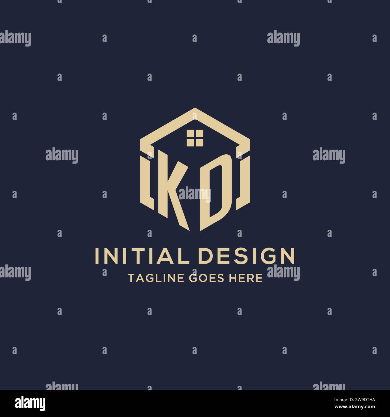 Initials KD logo with abstract home roof hexagon shape, simple and ...