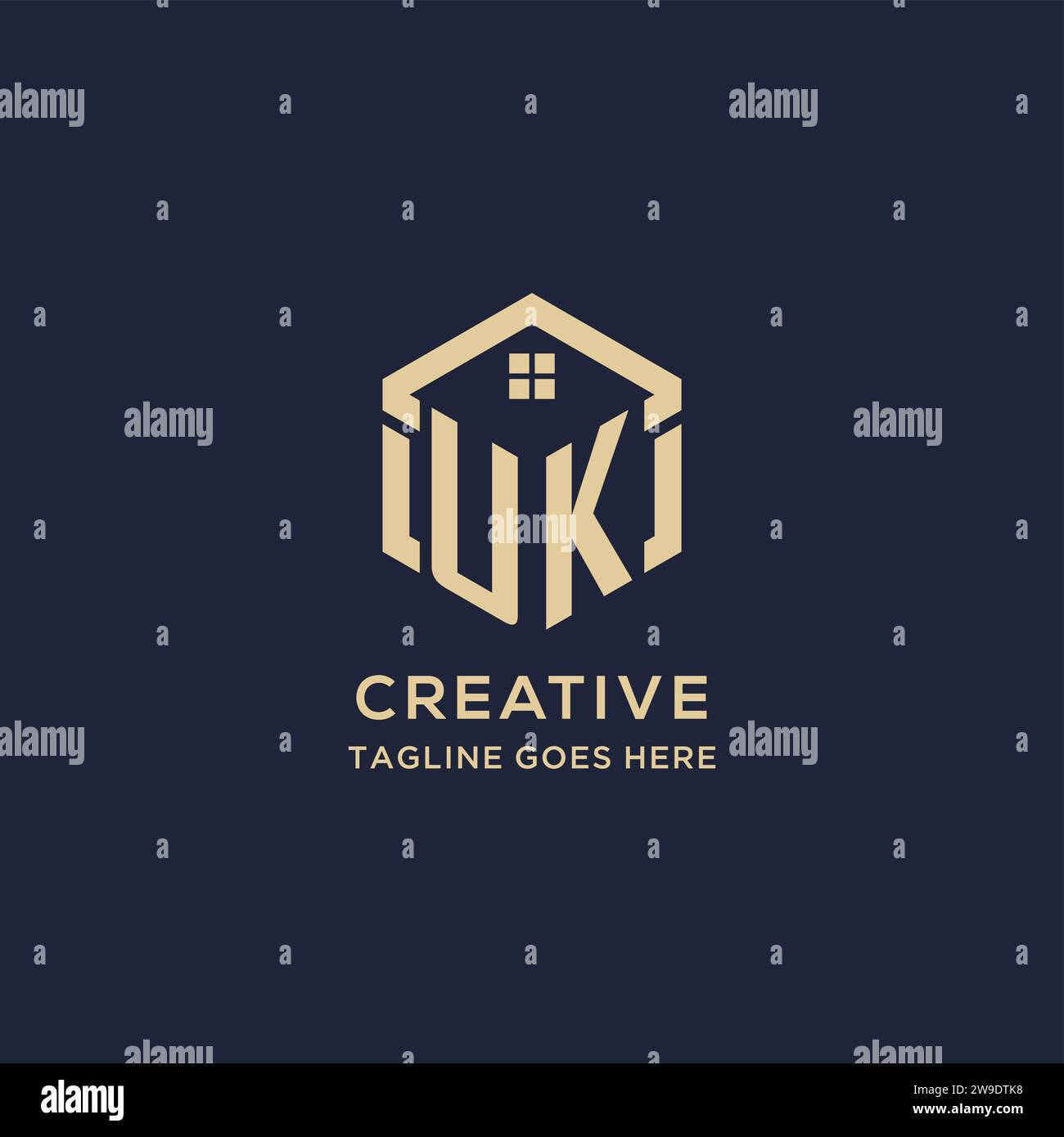 Initials UK logo with abstract home roof hexagon shape, simple and ...