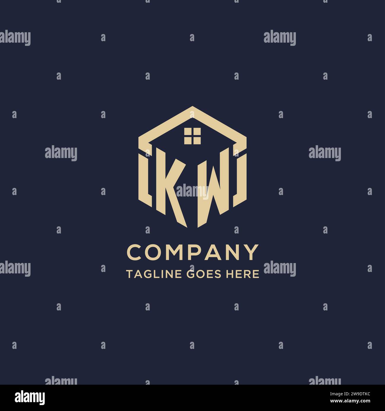 Initials KW logo with abstract home roof hexagon shape, simple and ...