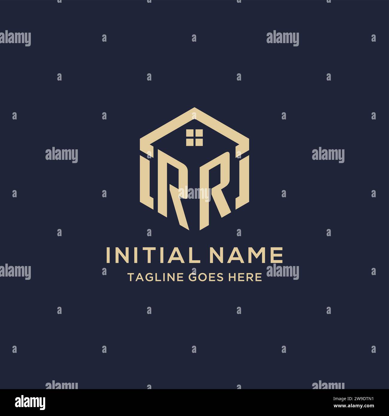 Initials RR logo with abstract home roof hexagon shape, simple and ...