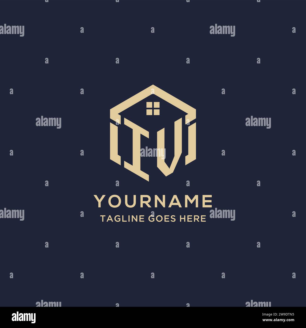 Initials IV logo with abstract home roof hexagon shape, simple and ...