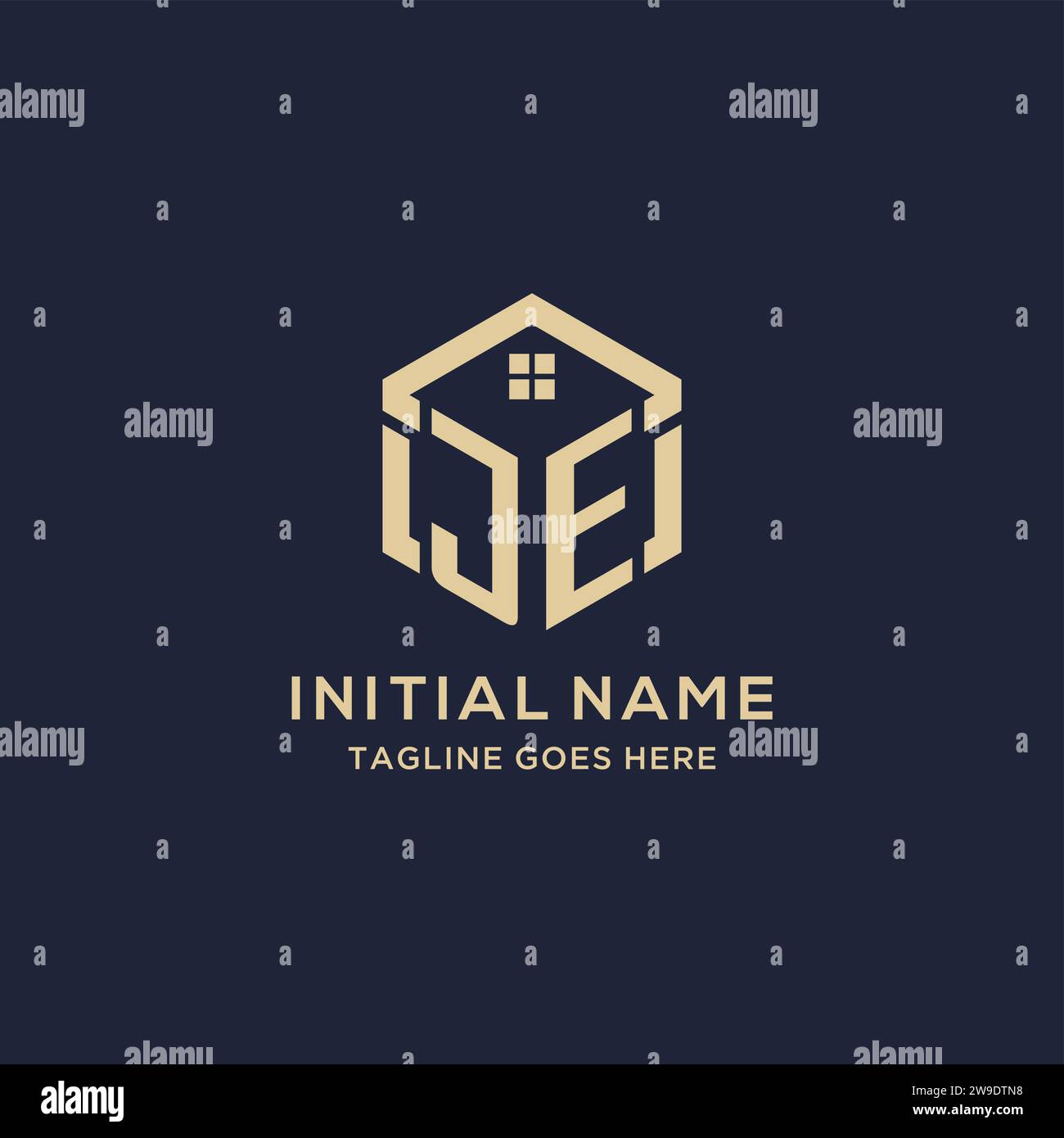 Initials JE logo with abstract home roof hexagon shape, simple and ...