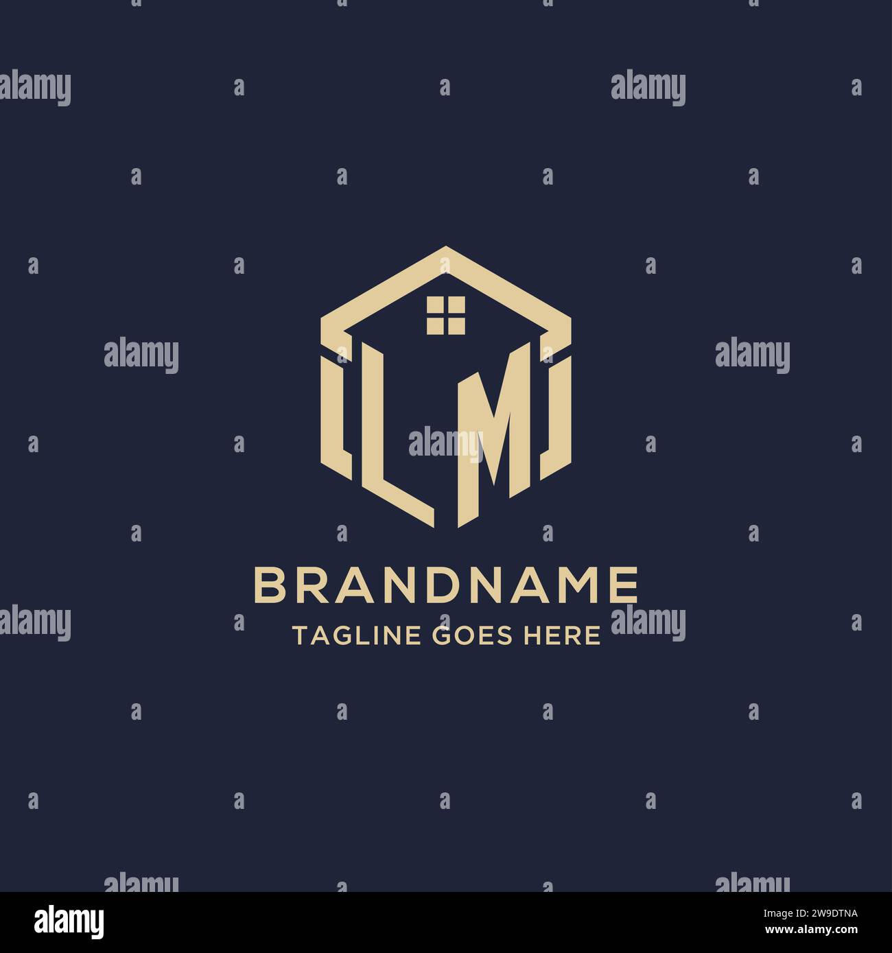 Initials LM logo with abstract home roof hexagon shape, simple and modern real estate logo ...