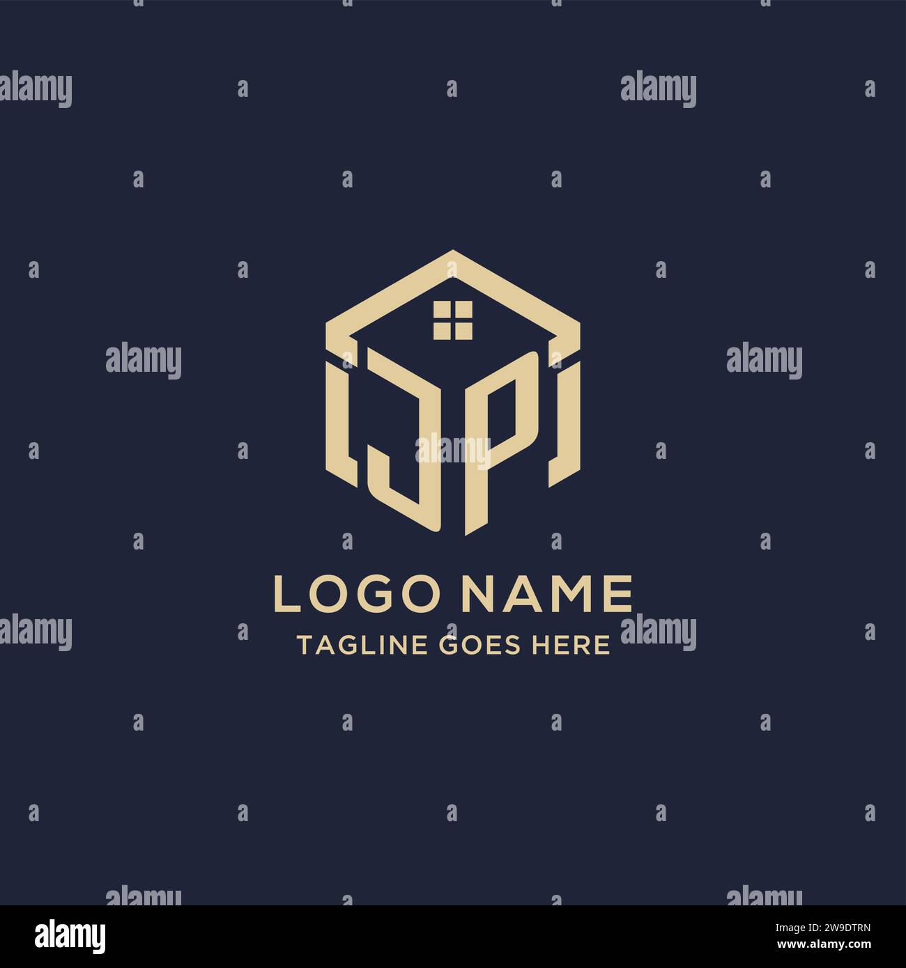 Initials JP logo with abstract home roof hexagon shape, simple and ...