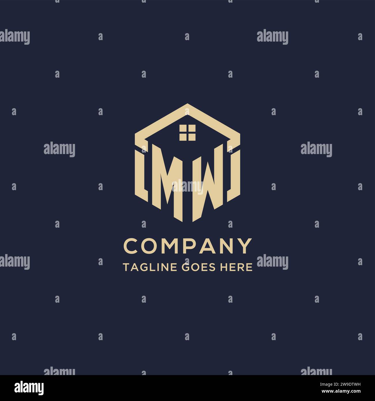 Initials MW logo with abstract home roof hexagon shape, simple and ...