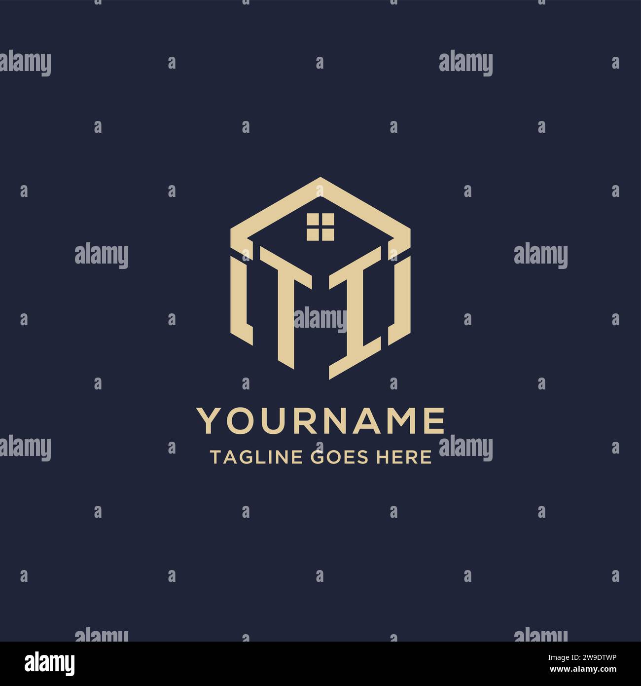 Initials TI logo with abstract home roof hexagon shape, simple and ...