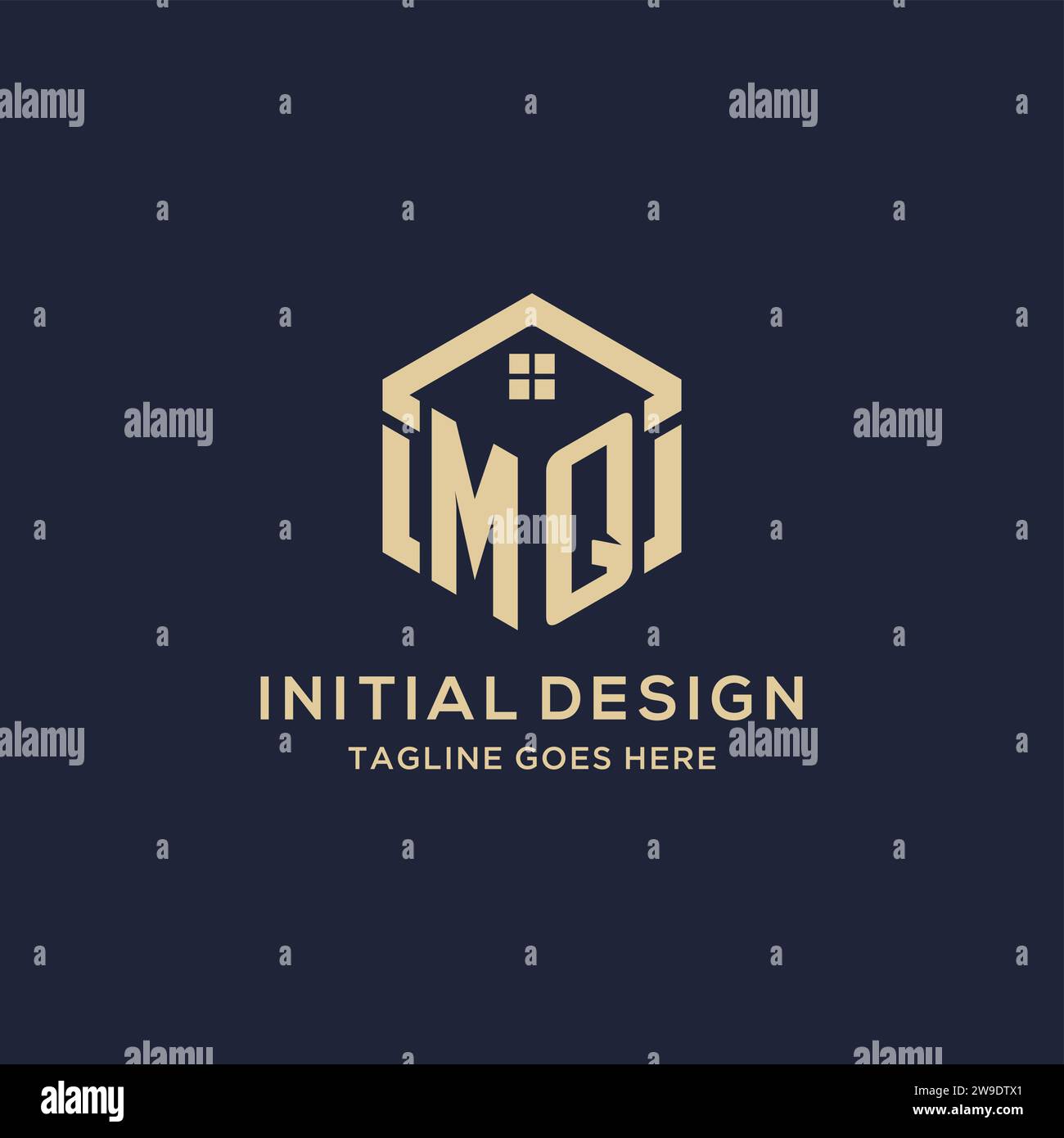 Initials MQ logo with abstract home roof hexagon shape, simple and ...