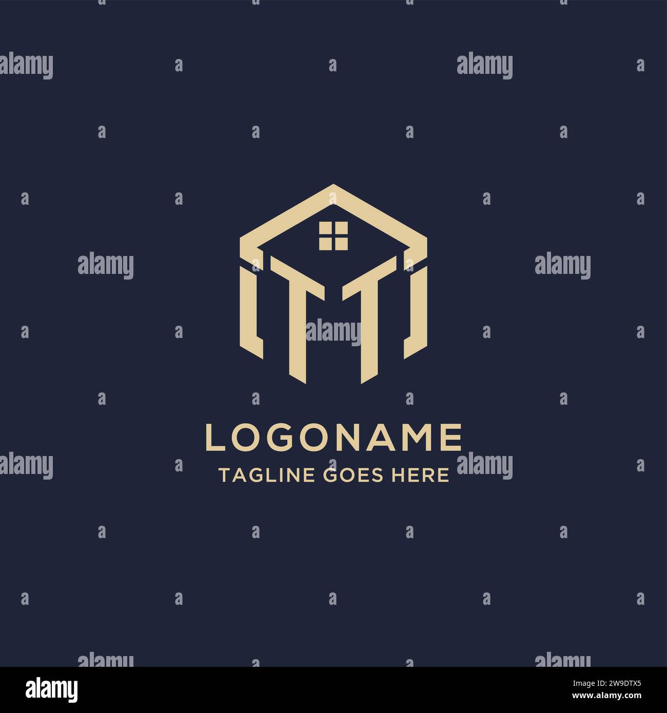 Initials TT logo with abstract home roof hexagon shape, simple and ...