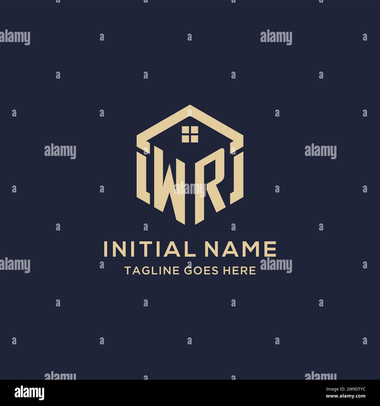 Initials WR logo with abstract home roof hexagon shape, simple and ...