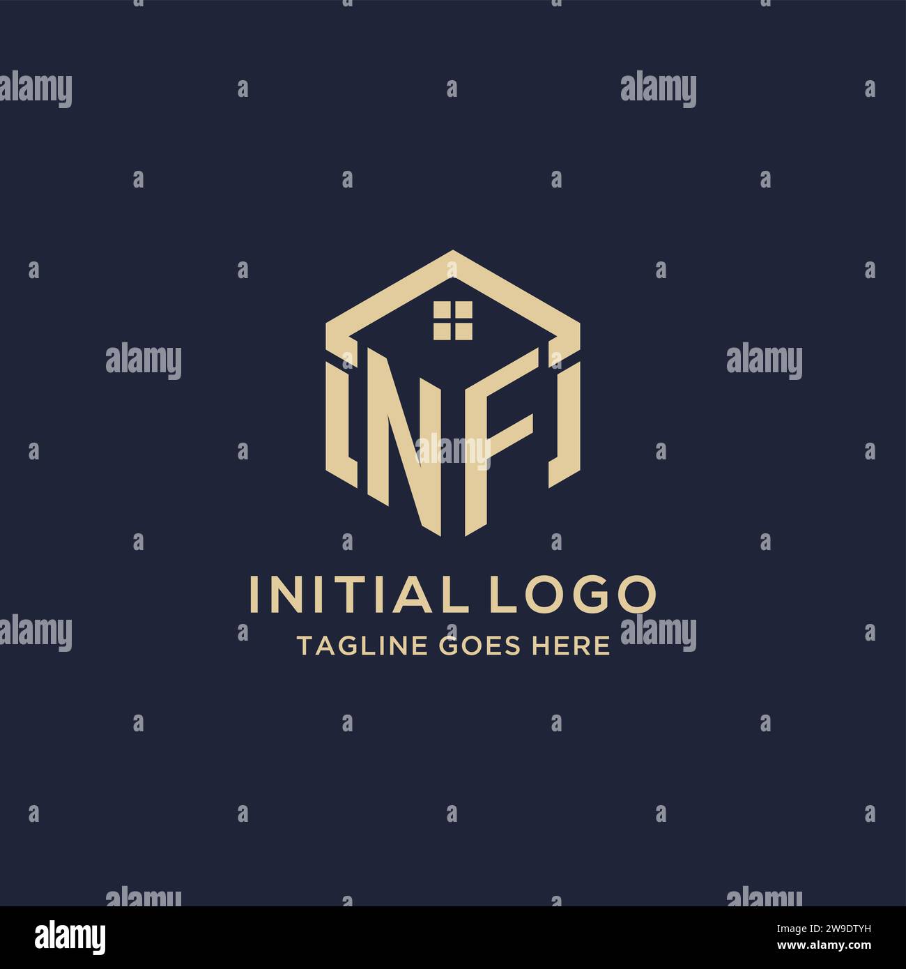Initials NF logo with abstract home roof hexagon shape, simple and ...