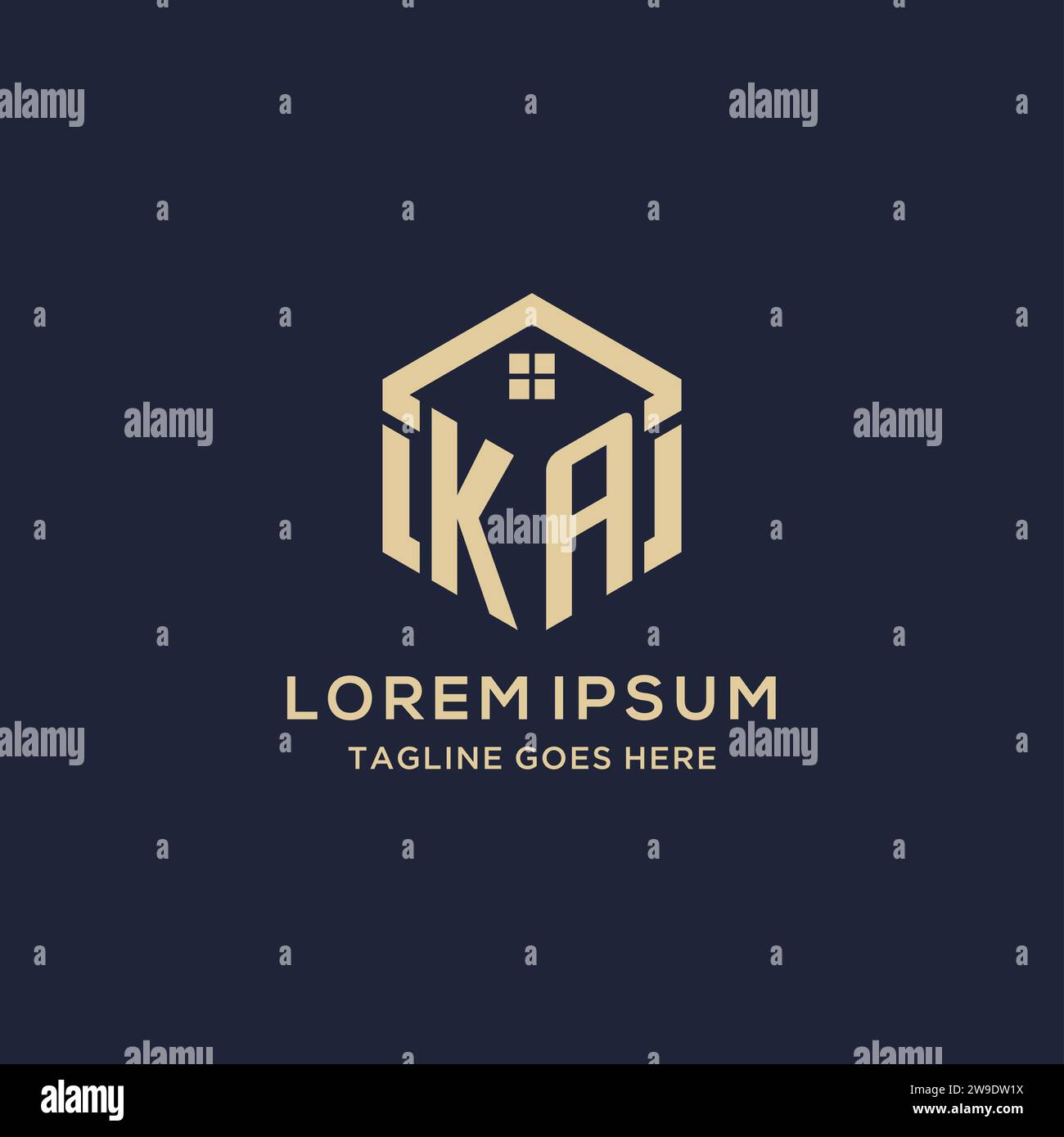 Initials KA logo with abstract home roof hexagon shape, simple and ...