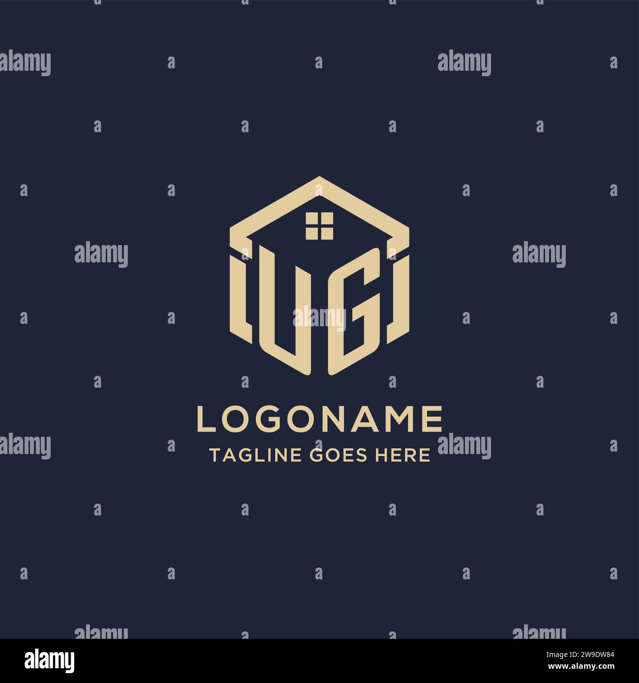 Initials UG logo with abstract home roof hexagon shape, simple and modern real estate logo ...