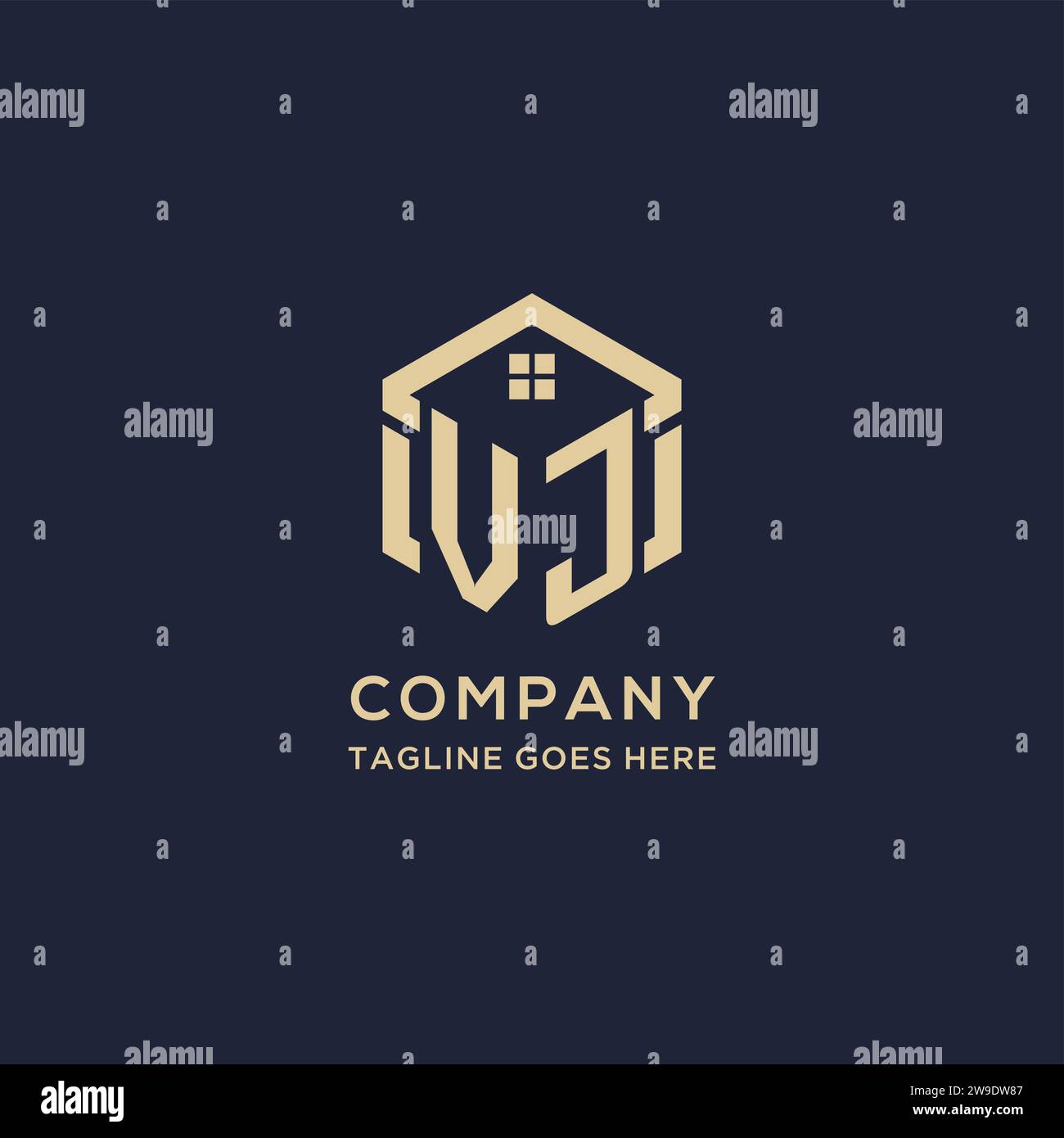 Initials VJ logo with abstract home roof hexagon shape, simple and ...