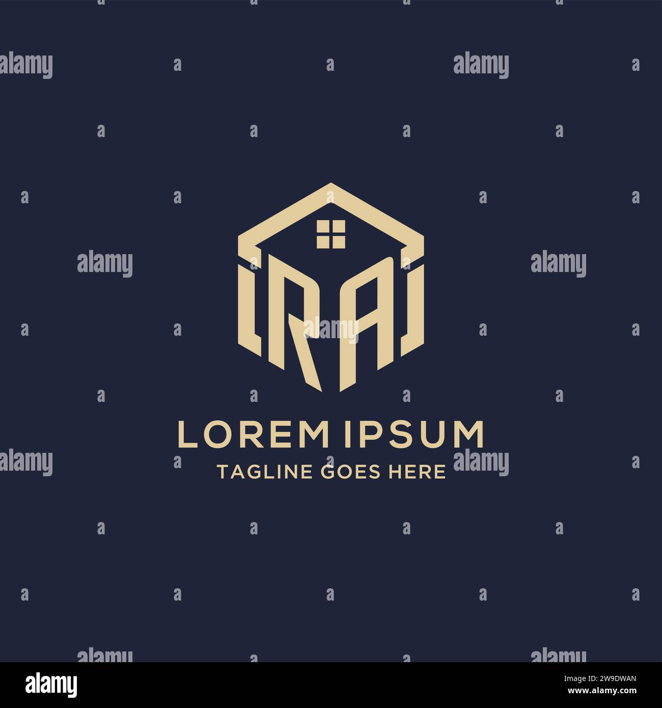 Initials RA logo with abstract home roof hexagon shape, simple and ...