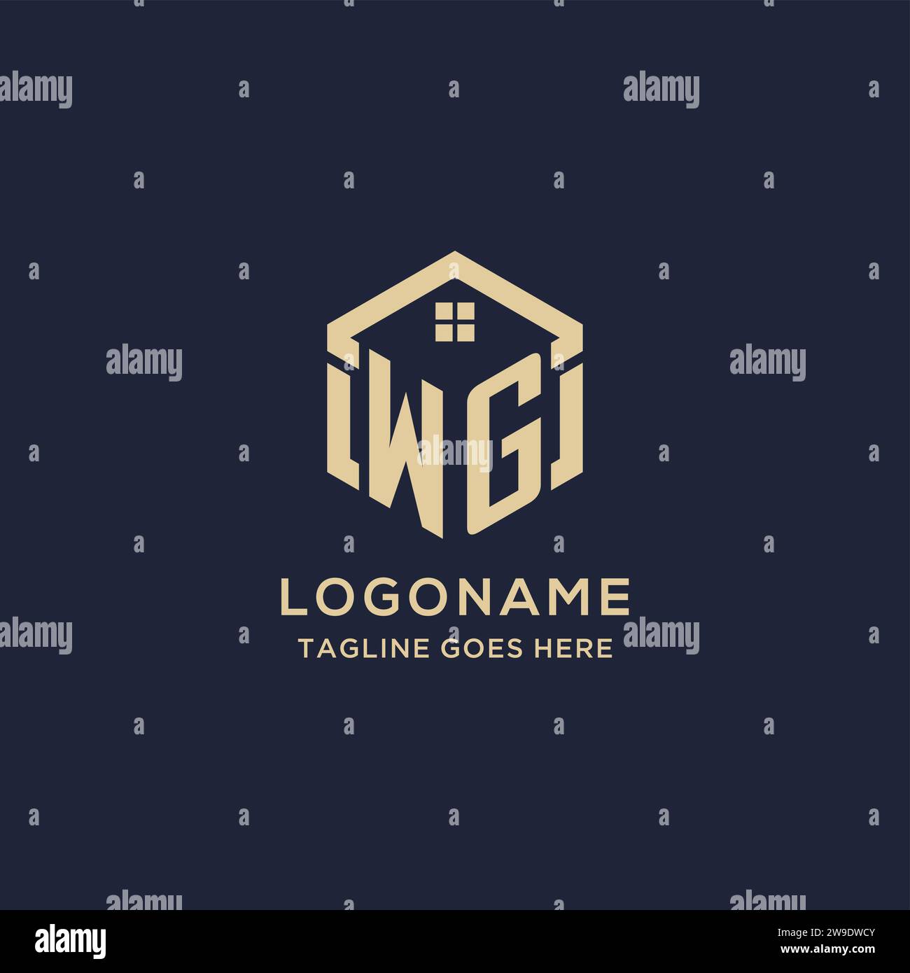 Initials WG logo with abstract home roof hexagon shape, simple and ...