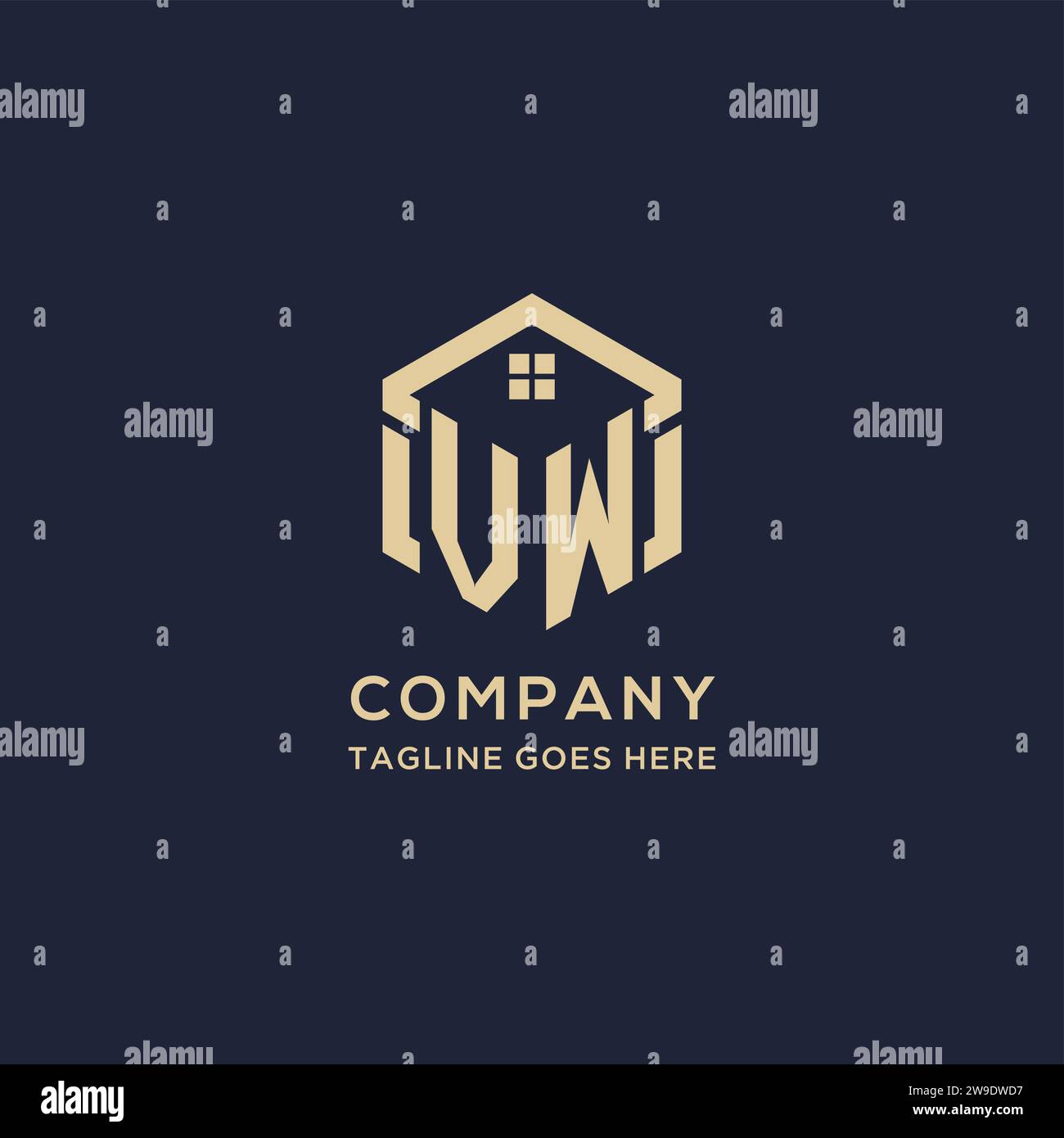 Initials VW logo with abstract home roof hexagon shape, simple and ...