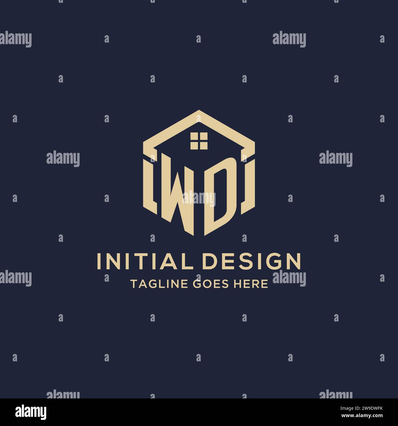 Initials WD logo with abstract home roof hexagon shape, simple and ...