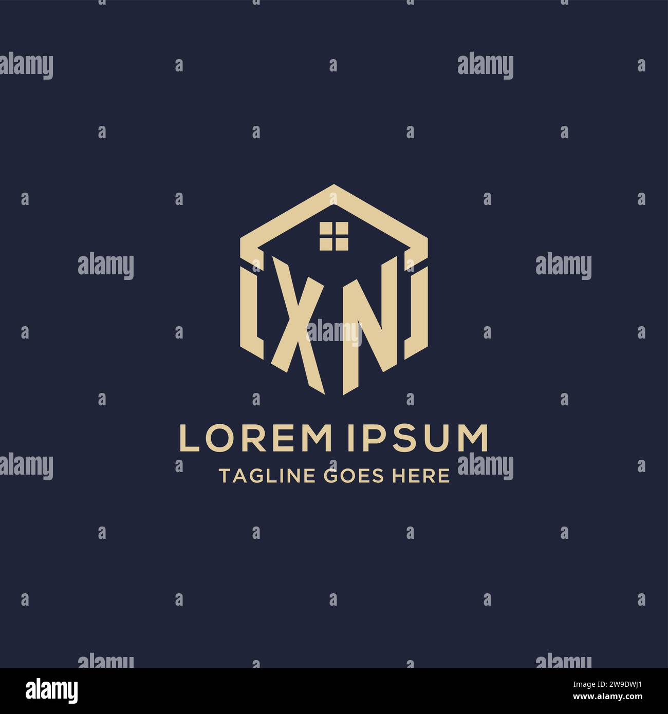 Initials XN logo with abstract home roof hexagon shape, simple and ...