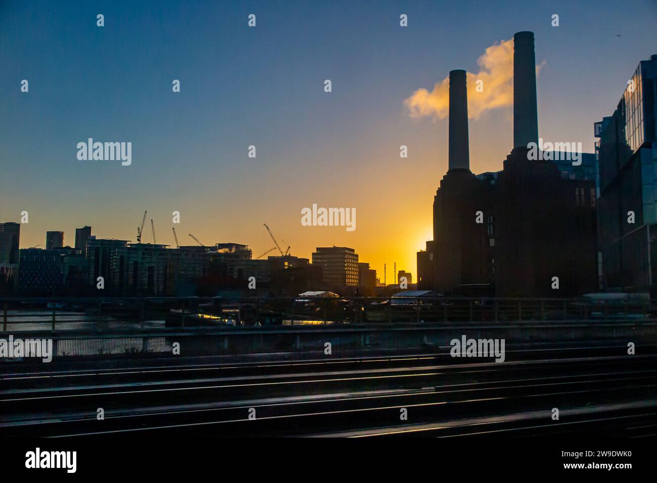 Wonky looking flats in front of the iconic Battersea Power Station at ...