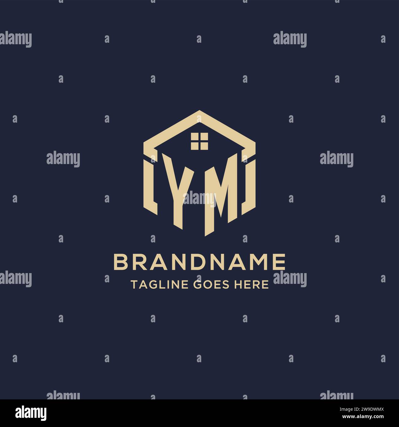 Initials YM logo with abstract home roof hexagon shape, simple and ...