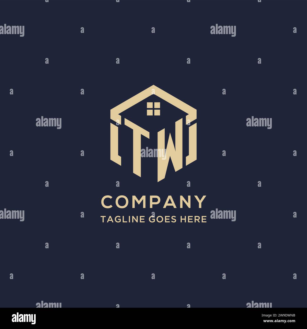 Initials TW logo with abstract home roof hexagon shape, simple and ...