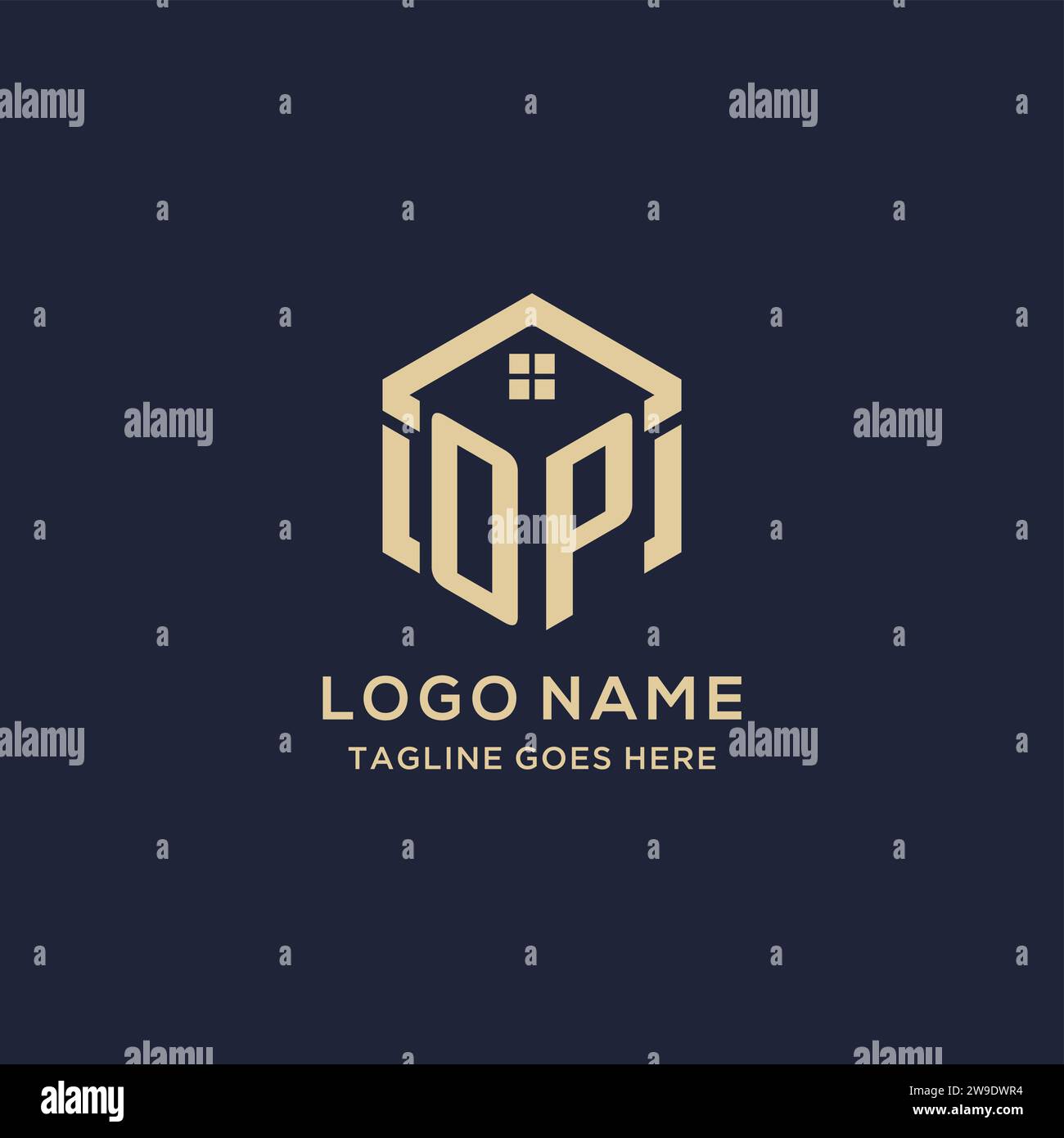 Initials OP logo with abstract home roof hexagon shape, simple and ...